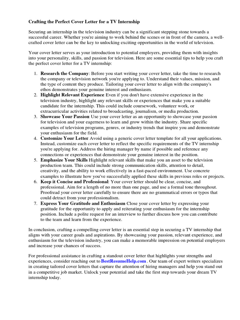 Cover Letter for Tv Internship | PDF | Internship | Job Hunting