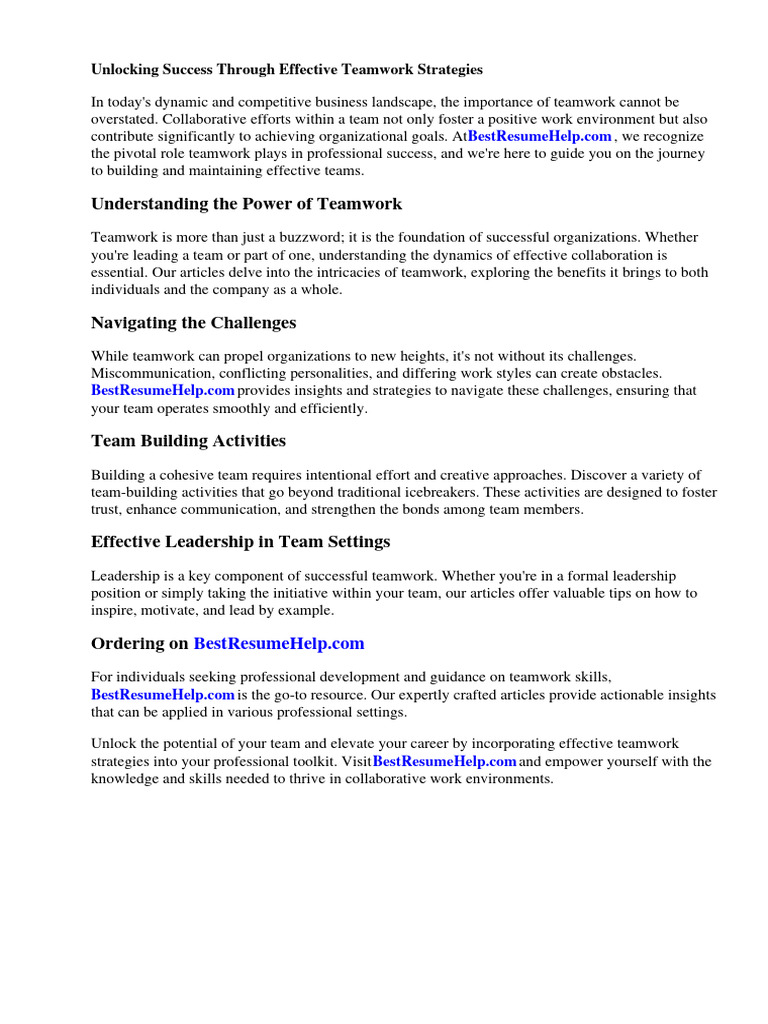 Teamwork Skills Resume | PDF | Team Building | Leadership