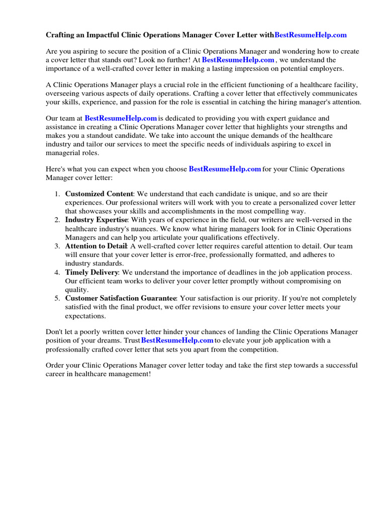 Clinic Operations Manager Cover Letter | PDF | Résumé | Recruitment