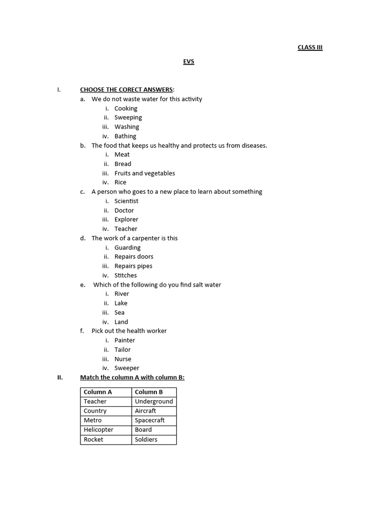 Class Iii-Evs | PDF | Foods