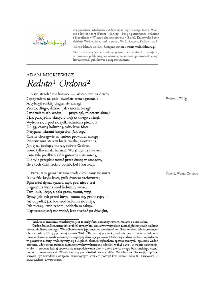 Mickiewicz - Reduta Ordona | PDF