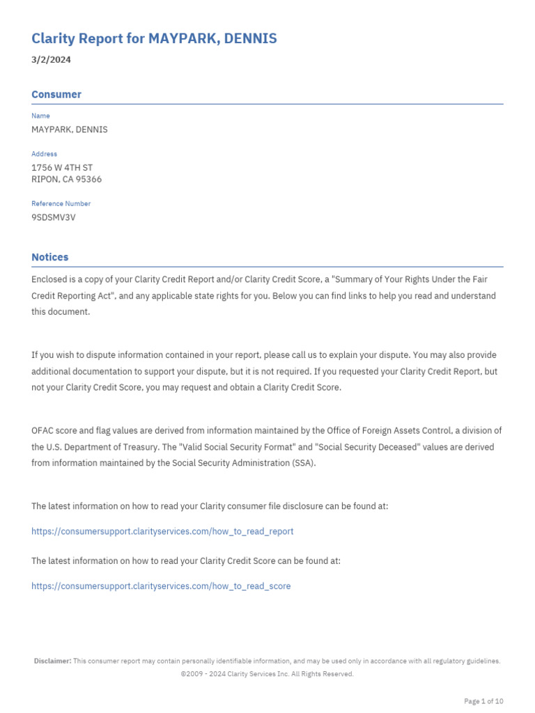 Clarity Inquiry #1wp7k8v3zb | PDF | Credit Score | Credit History