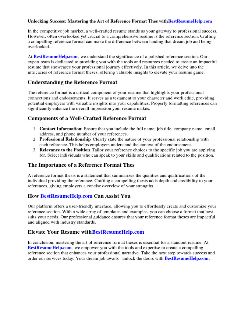 Reference Format Thesis | PDF | Citation | Thesis