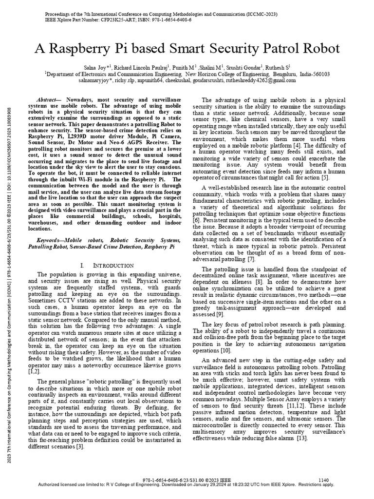 A Raspberry Pi Based Smart Security Patrol Robot | PDF | Surveillance ...