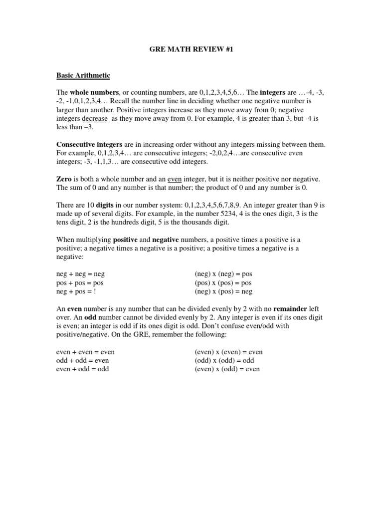 GRE Math Review 1 | PDF | Fraction (Mathematics) | Division (Mathematics)