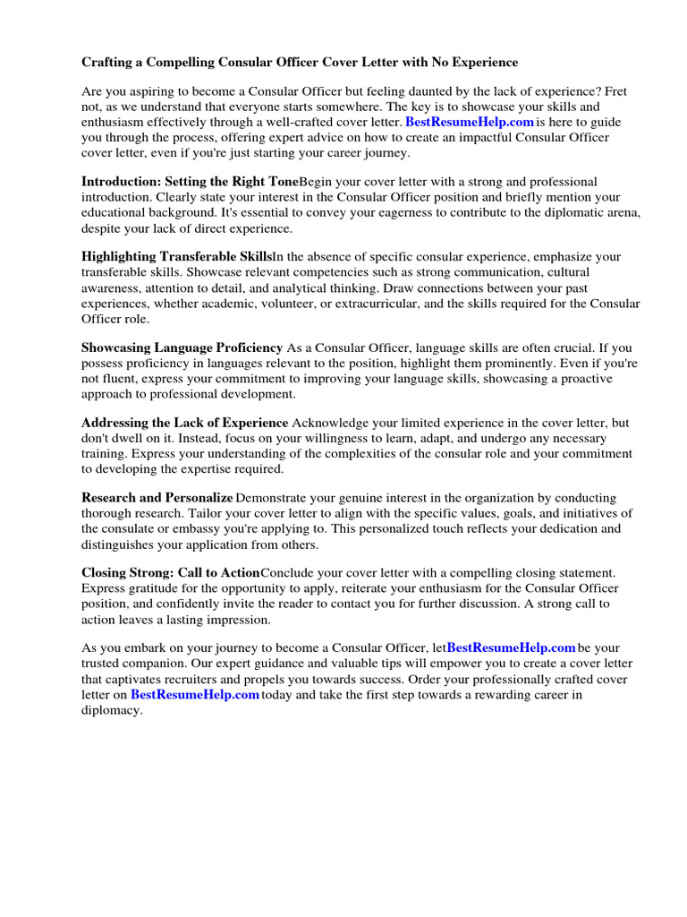 Consular Officer Cover Letter With No Experience | PDF | Recruitment ...