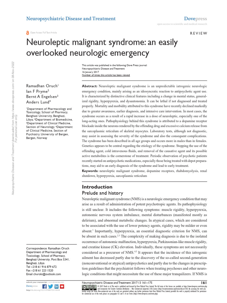 NDT 118438 Neuroleptic Malignant Syndrome An Easily Overlooked Neurolo ...