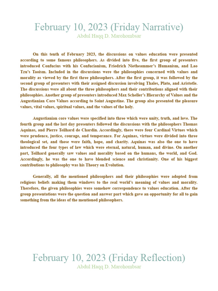 Day 2 Narrative-Reflection | PDF | Thomas Aquinas