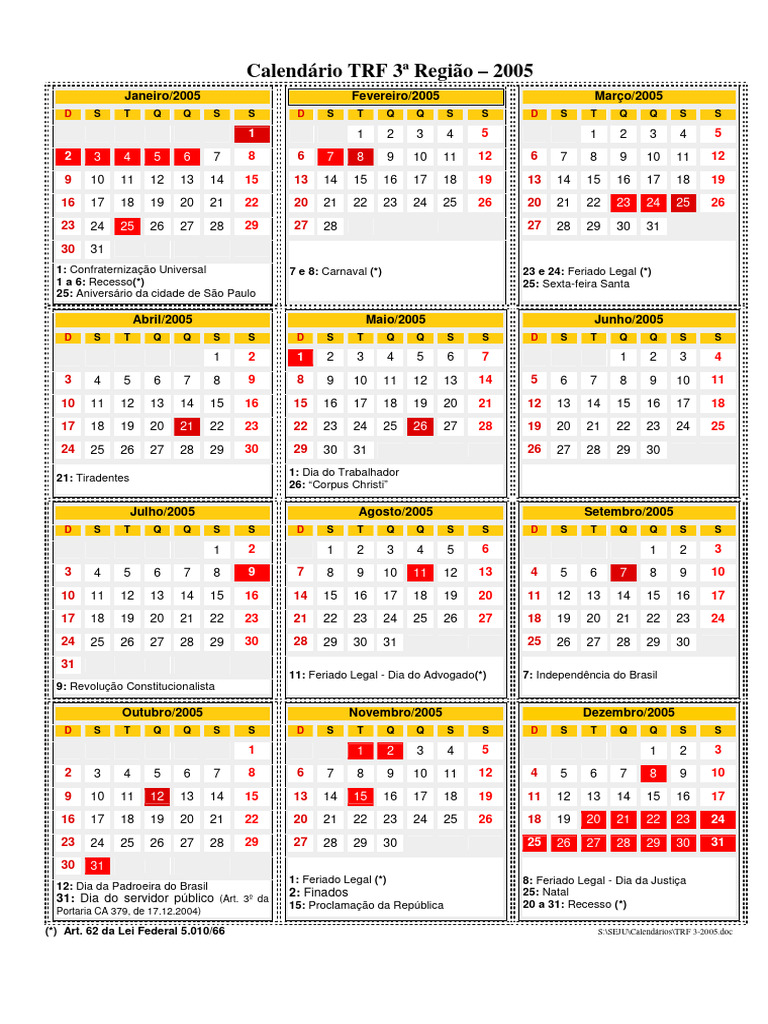 Calendario de Feriados 2005 | PDF