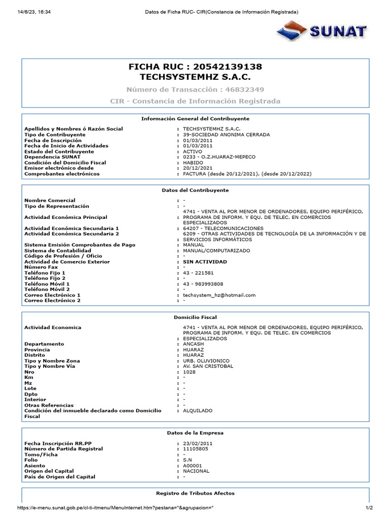 FICHA RUC-TECH | PDF | Industrias de servicio