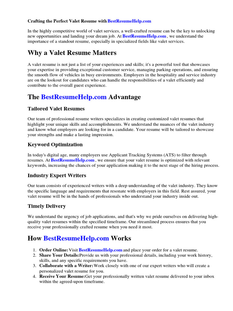 Valet Resume | PDF | Résumé | Expert