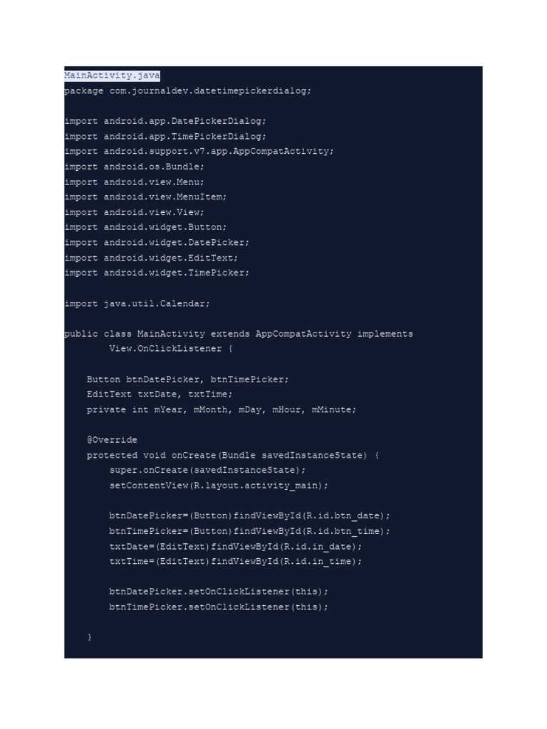 data and time Picker | PDF | Android (Operating System) | Arm Architecture