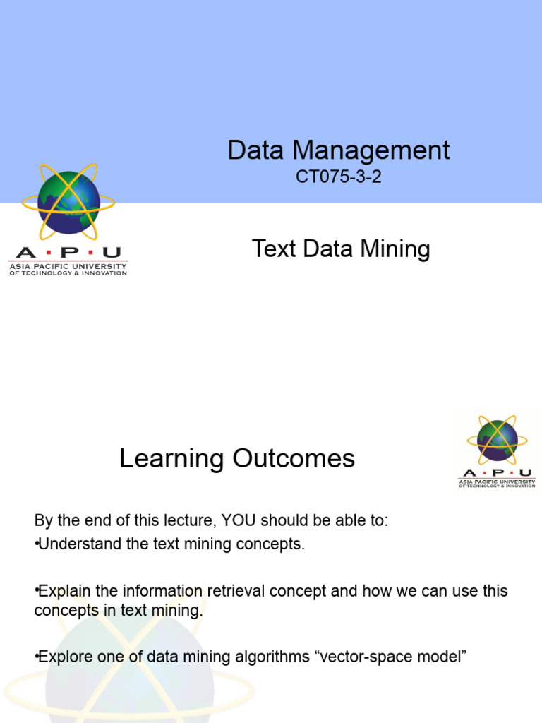 CT075!3!2 DTM Topic 12 Text Data Mining | PDF | Information Retrieval | Databases