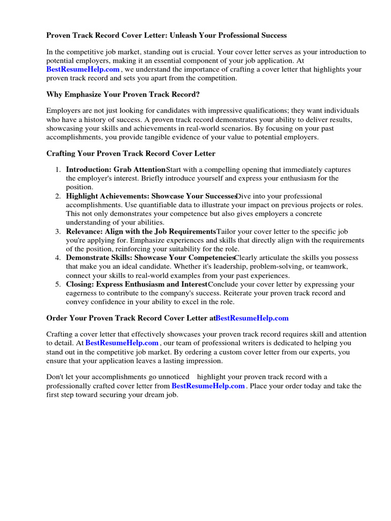Proven Track Record Cover Letter | PDF | Criminal Record | Résumé