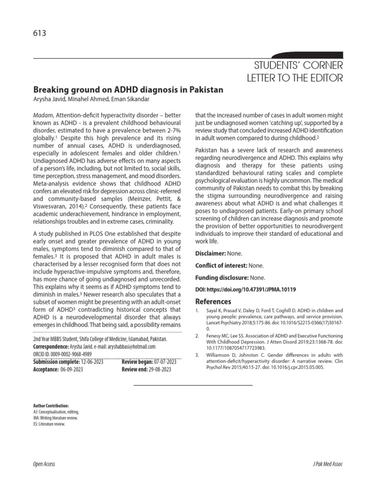 Breaking Ground On ADHD Diagnosis in Pakistan | Download Free PDF ... Breaking Ground On ADHD Diagnosis in Pakistan | Download Free PDF ...