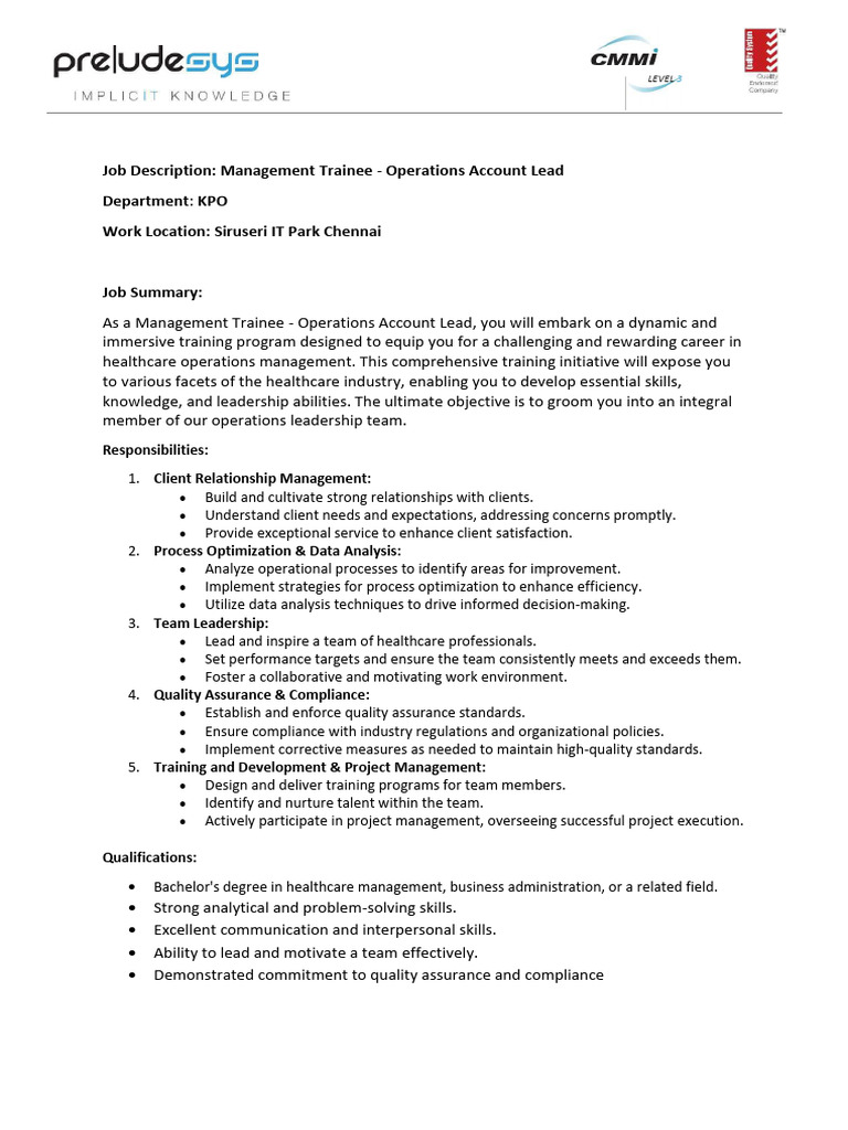 JD - PreludeSys - Management Trainee | PDF