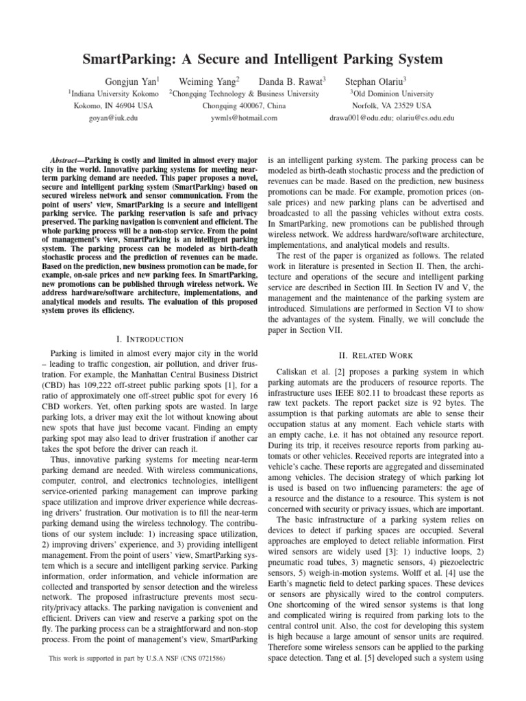 SmartParking A Secure and Intelligent Parking System | PDF | Parking | Wi Fi