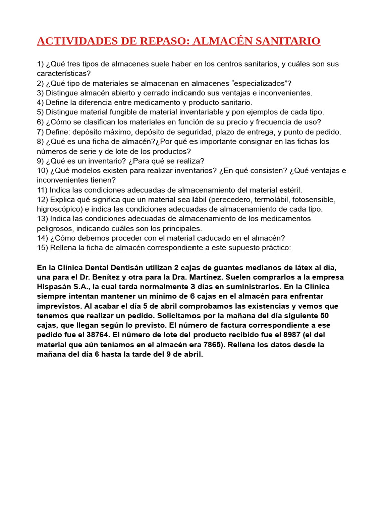 ejercicios almacén OADS | PDF