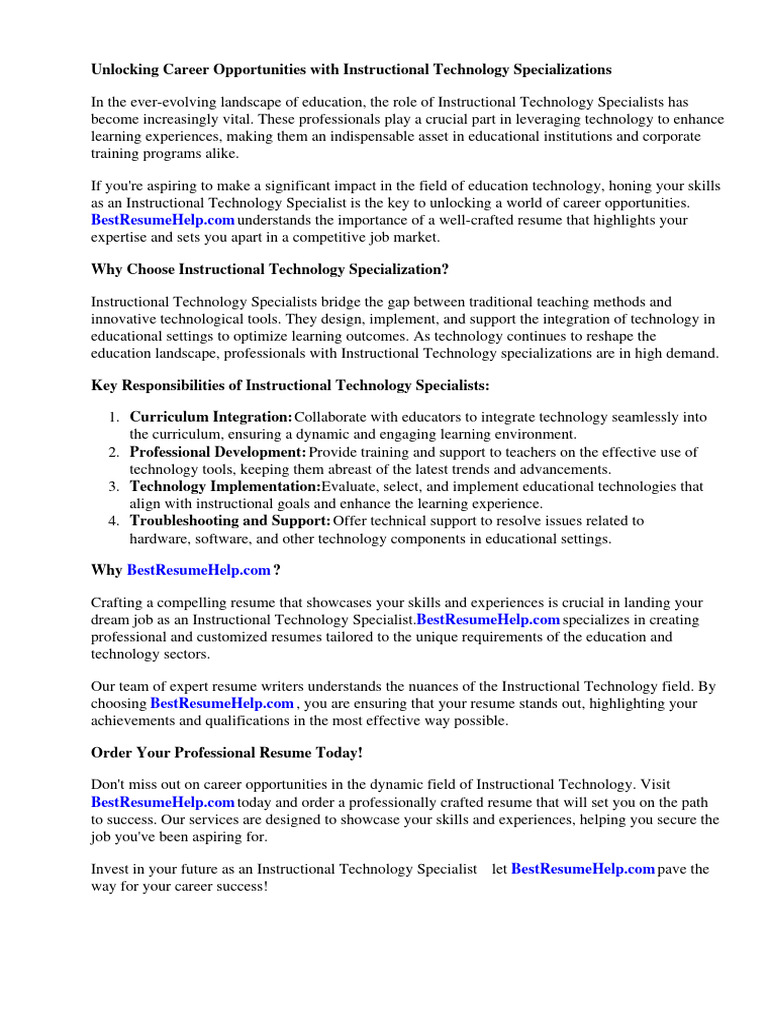 Instructional Technology Specialist Cover Letter Sample | PDF ... Instructional Technology Specialist Cover Letter Sample | PDF ...