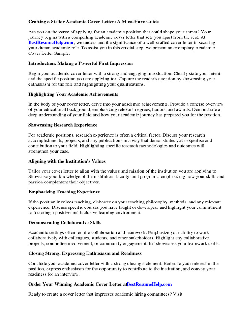Academic Cover Letter Writing Guide | PDF | Experience | Résumé