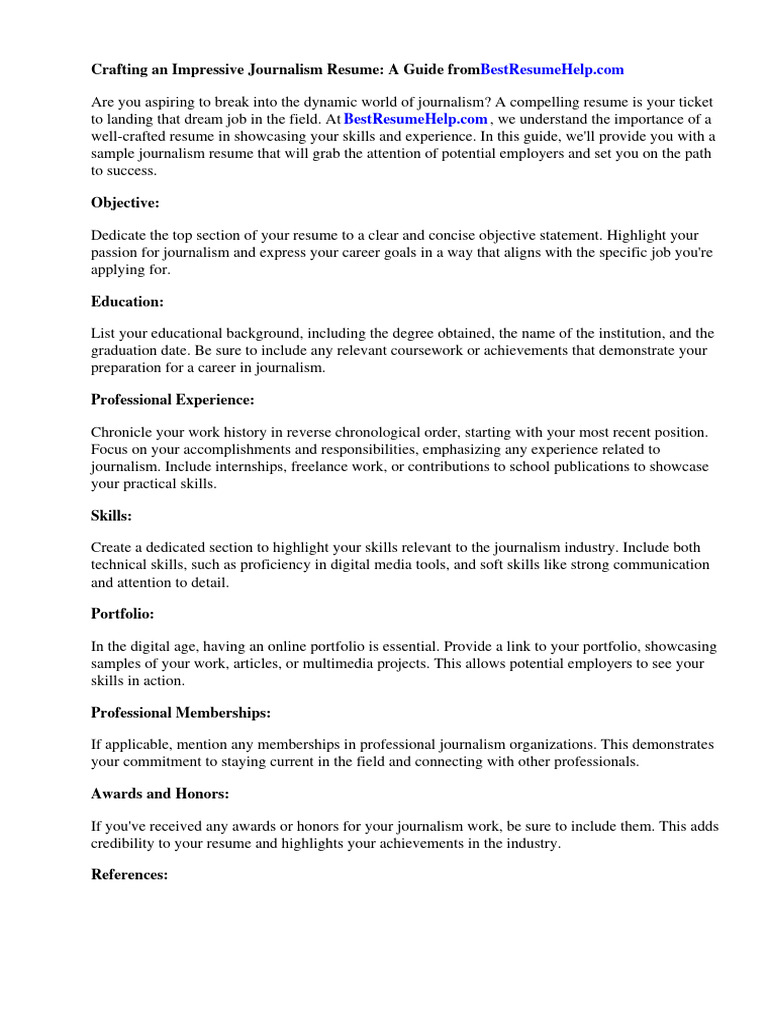 Sample Resume For Journalism Internship | Download Free PDF | Résumé ...