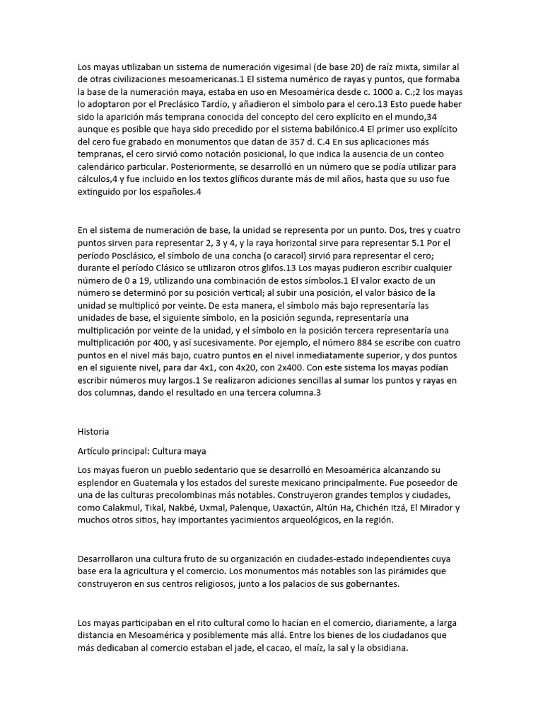 Los Mayas Utilizaban Un Sistema de Numeración Vigesimal | PDF ...