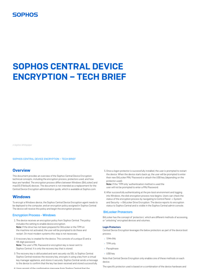 Sophos Central Device Encryption Technical Brief | PDF | Password | Encryption