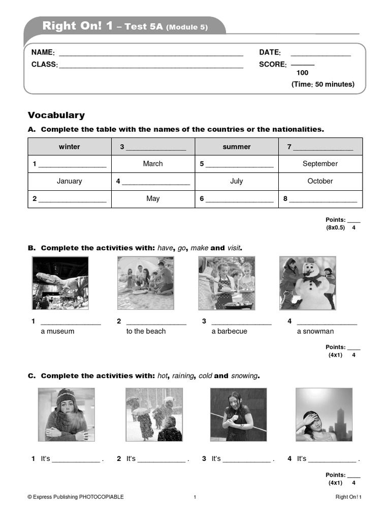 14 Right On 1 - Test 5A - Mod 5 | PDF