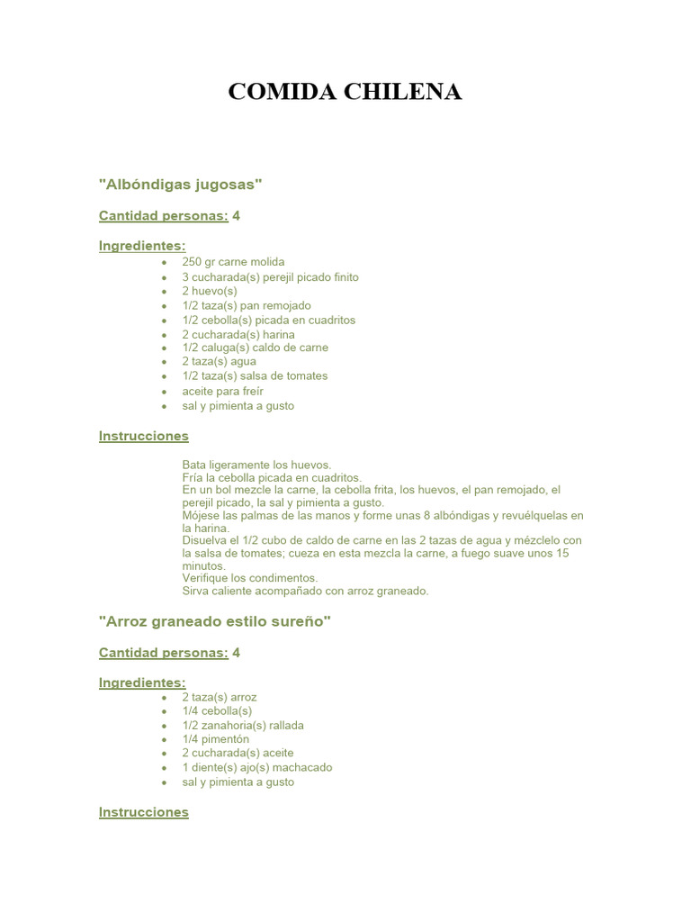 Comida Chilena | PDF | Cocinando | Cilantro