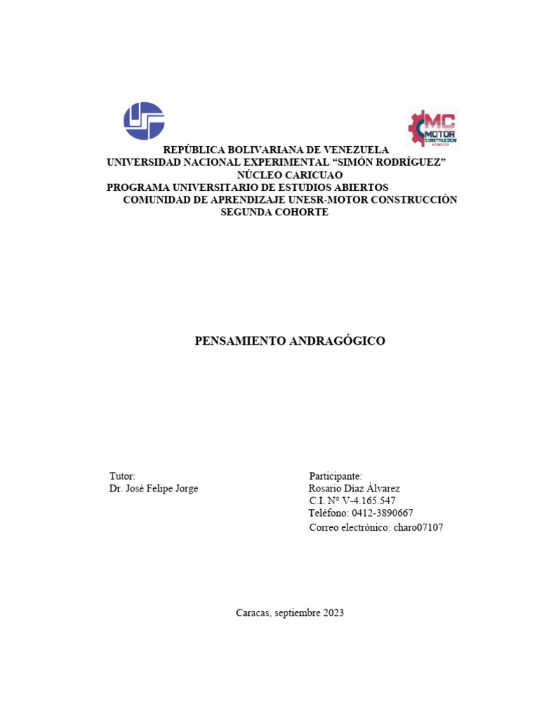 PENSAMIENTO ANDRAGOGICO | PDF | Aprendizaje | Enseñando