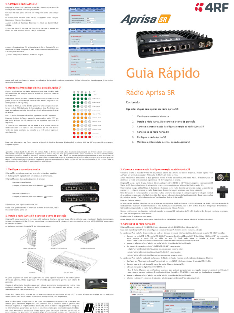 Aprisa SRX Quick Start Guide Portuguese | PDF | Rede de computadores | USB