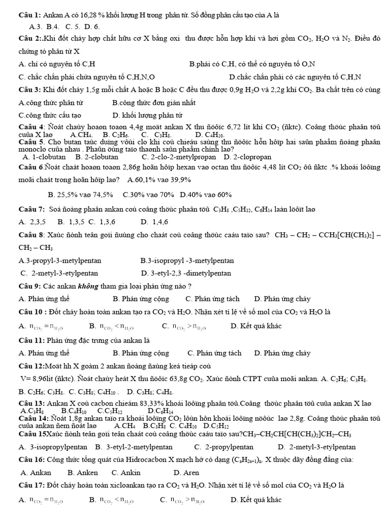 ôn tập ankan anken.01 | PDF