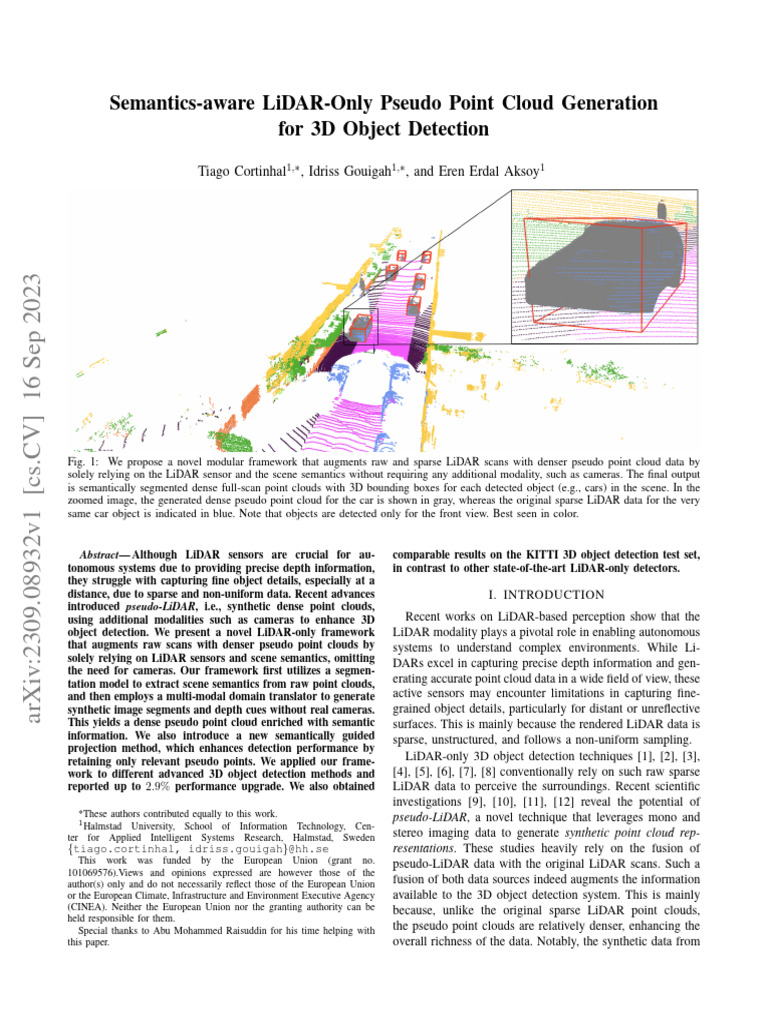 Semantics Aware Lidar Only Pseudo Point Cloud Generation For 3d Object Detection Pdf Lidar