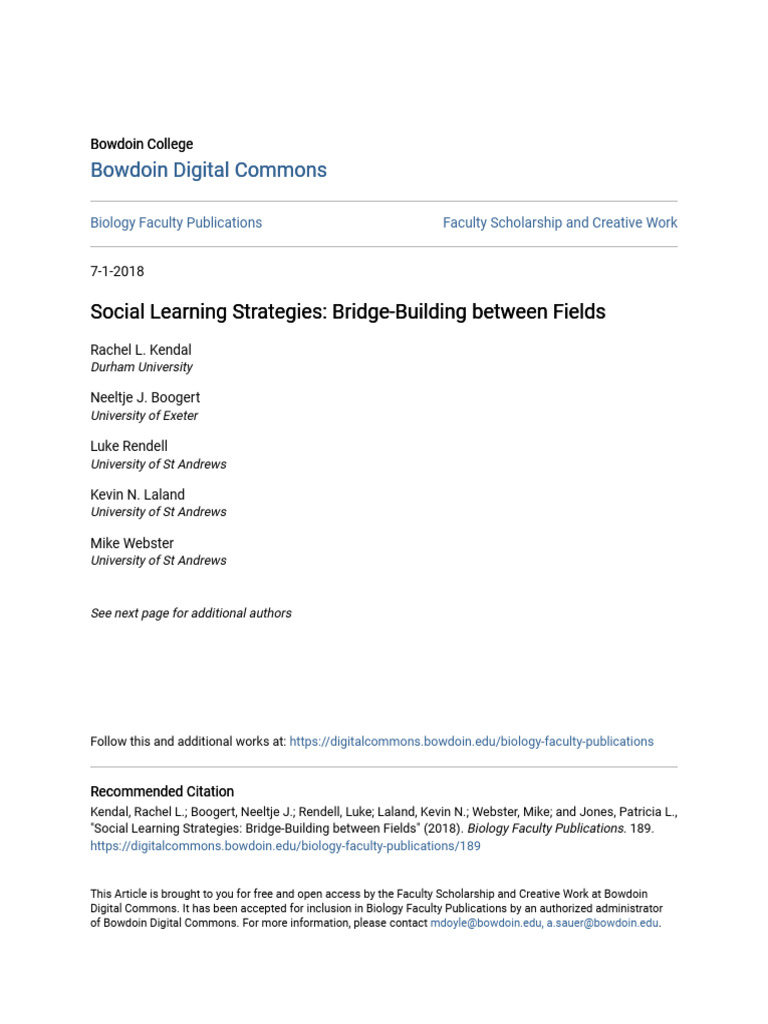 Social Learning Strategies_ Bridge-Building Between Fields | PDF ...