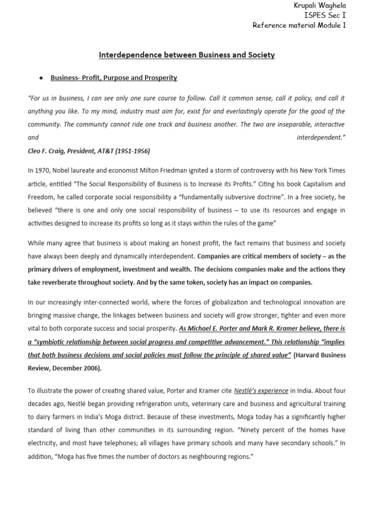 Interdependence Between Business and Society | PDF