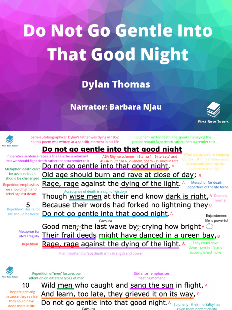 Dylan Thomas' Poem on Fighting Death | PDF | Poetry | Phonaesthetics