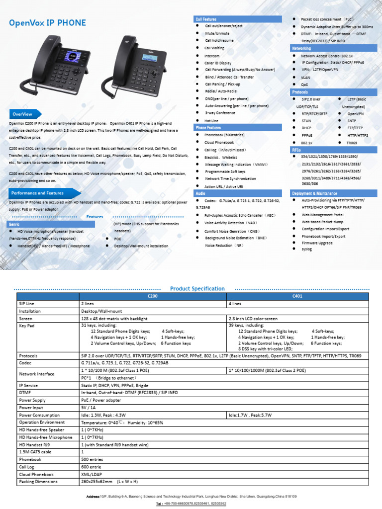 C Series IP Phone Datasheet Openvox | PDF | Session Initiation Protocol ...