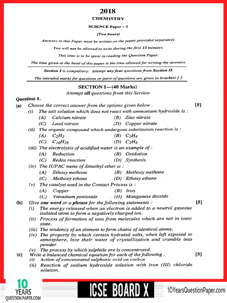 ICSE 2018 Chemistry Solution Class 10 | PDF