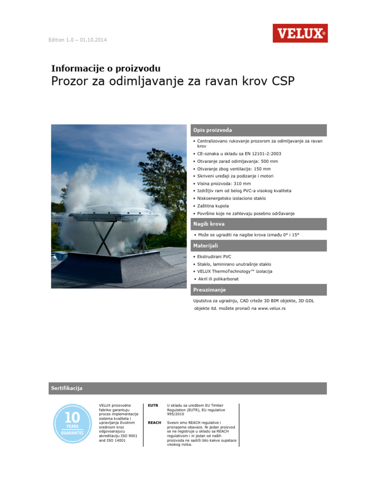 Prozor Za Odimljavanje Za Ravan Krov CSP: Informacije o Proizvodu | PDF