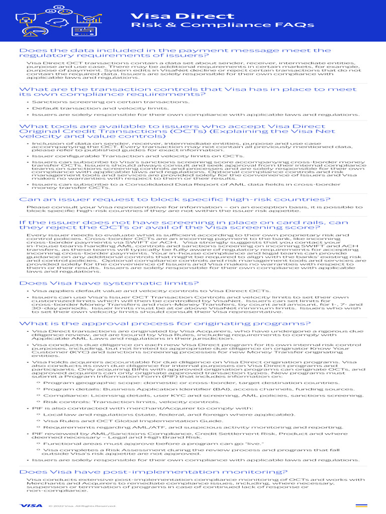 Visa Direct Compliance Guide | PDF | Visa Inc. | Regulatory Compliance