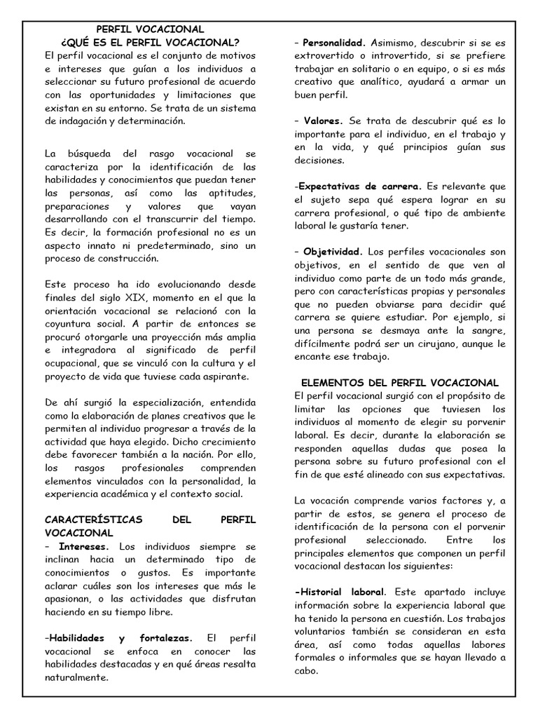 Definición y Características del Perfil Vocacional | PDF | Economía ...