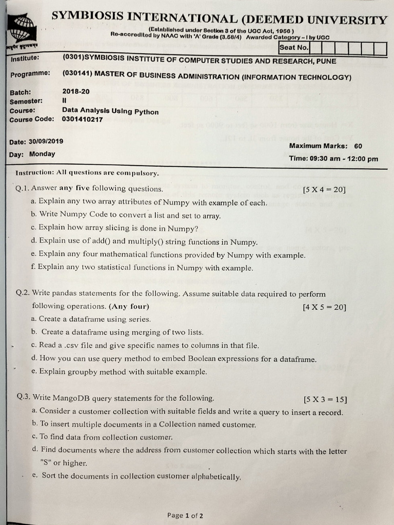 Sem II Question Papers - 2019 | PDF | Data Warehouse | Computing