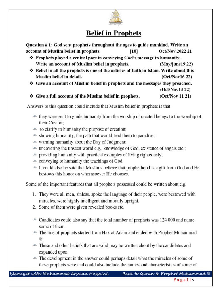 Belief in Prophets MS, Muhammad Arsalan Hussaini | PDF | Prophets And ...