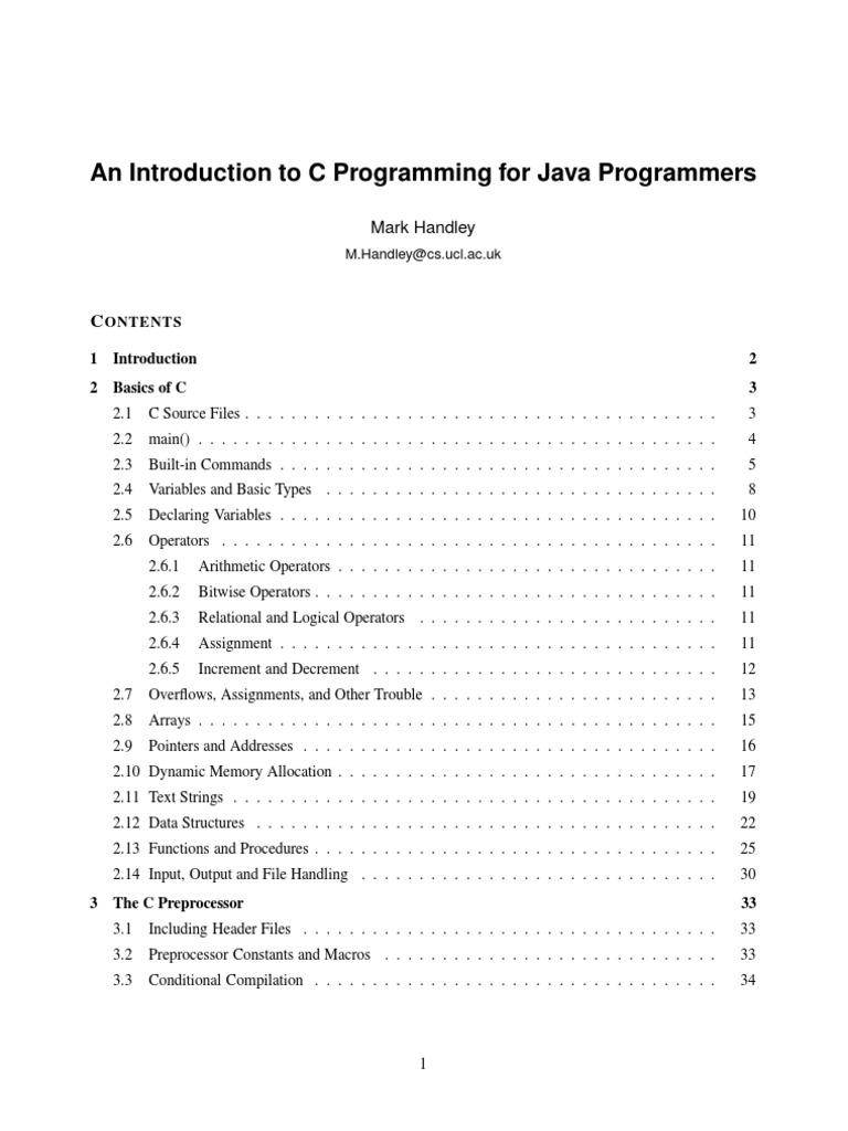 An Introduction To C Programming For Java Programmers Mark Handley 5481