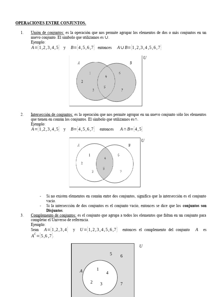 Operaciones de Conjunto | Descargar gratis PDF | Conjunto (Matemáticas ...
