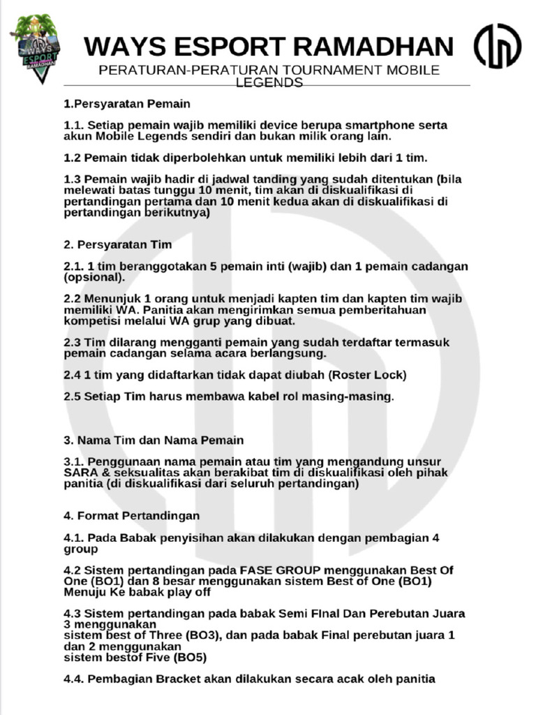 RULES WAYS ESPORT RAMADHAN MLBB | PDF