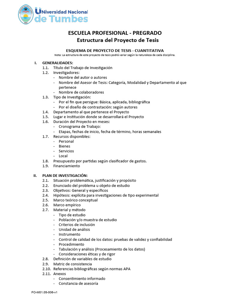 Fo M0105 006v1 Estructura De Proyecto De Tesis Pdf Interacciones 4972
