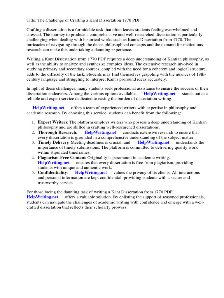 Kant Dissertation Writing Guide | PDF | Immanuel Kant | Metaphysics