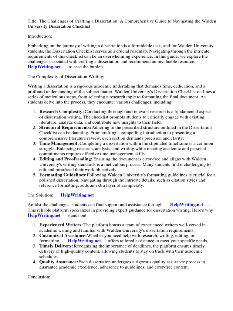 Walden University Dissertation Checklist | PDF | Thesis | Doctor Of ...