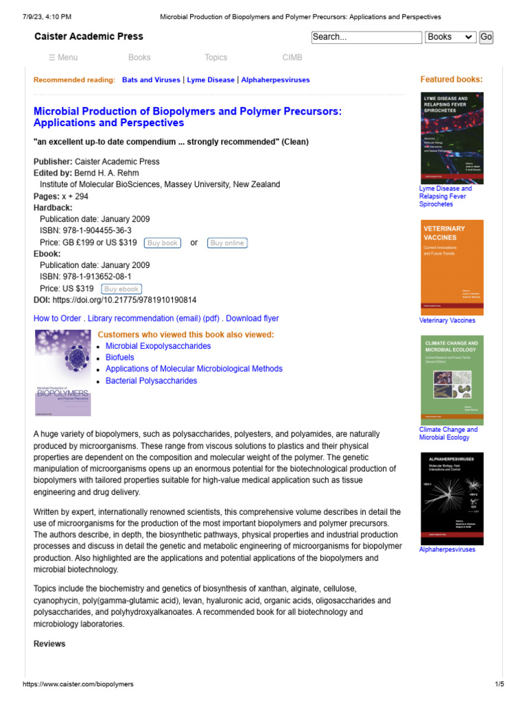 Microbial Production of Biopolymers and Polymer Precursors ...